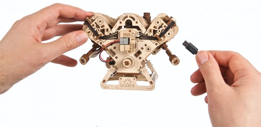 Ugears 3D dřevěné mechanické puzzle Motor V8