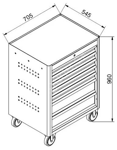 Pojízdný dílenský vozík na nářadí GÜDE, 6 zásuvek, 705 x 545 x 960 mm, antracit / červená