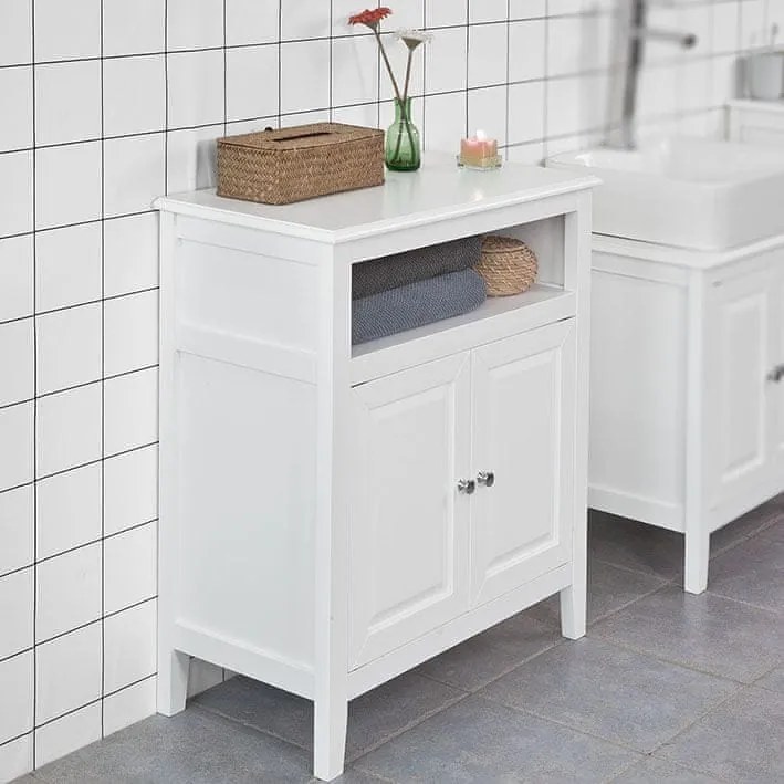 Sobuy FRG204-W Koupelnová komoda Koupelnová skříňka Příborník předsíňka Koupelnový nábytek Bílá 69x80x33cm
