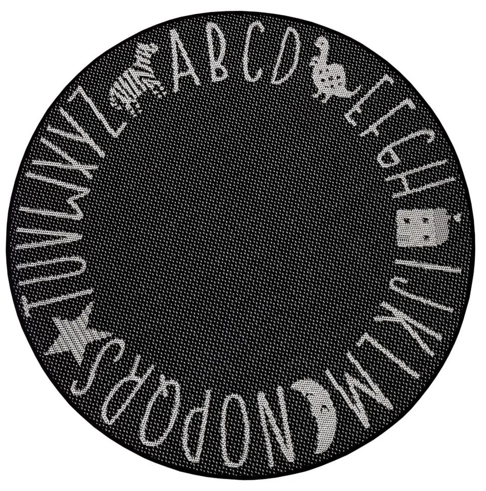 Černý dětský koberec Ragami Letters, ø 120 cm