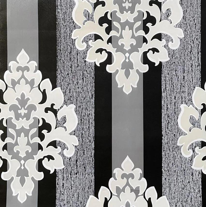Samolepící fólie 45 cm x 10 m IMPOL TRADE T53 pruhy černo-šedé s ornamenty samolepící tapety