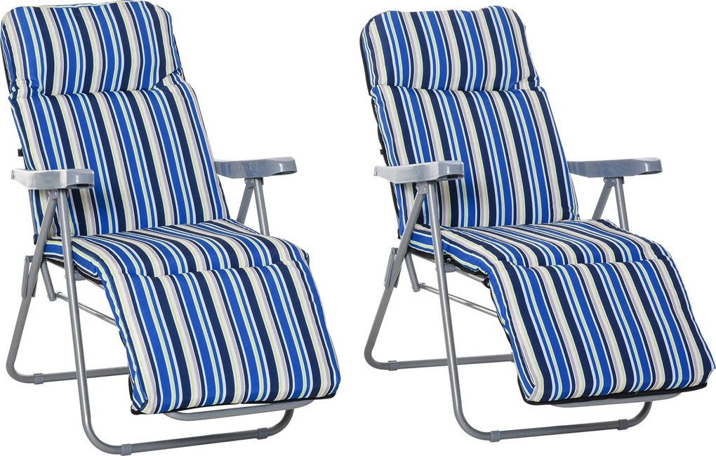 Outsunny lehátko sada 2 lehátek s polštářem skládací nastavitelné opěradlo ocel polyester modrá 60x75x65-102cm na zahradní terasu | Aosom.de