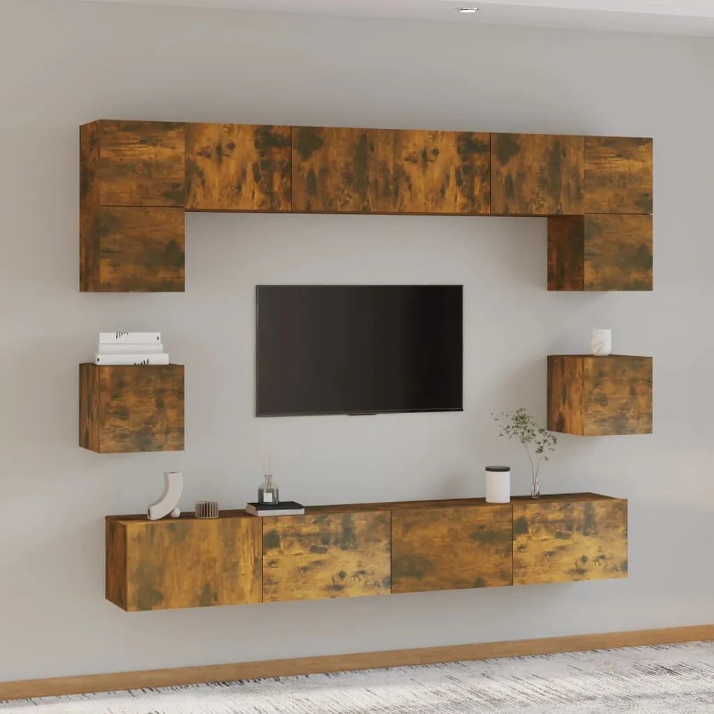 8dílný set TV skříněk kouřový dub kompozitní dřevo 3114419