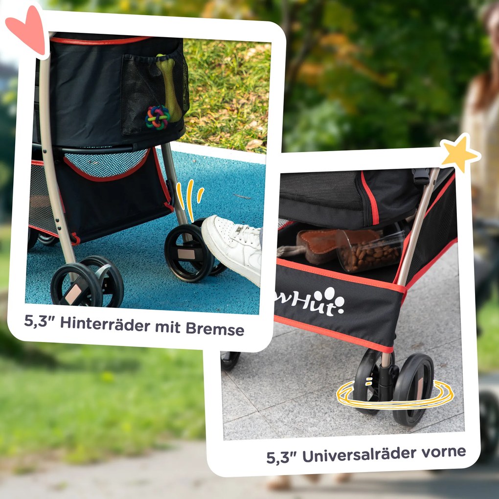 Vozík pro psy PawHut, vozík pro psy 2 v 1, přepravní taška, skládací kočárek pro psy s polštářem, pro malé psy, kočky, síťované okno, Oxfordská tkani…