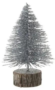 Dekorativní stříbrný vánoční stromek na dřevěném podstavci S - 9*9*15 cm