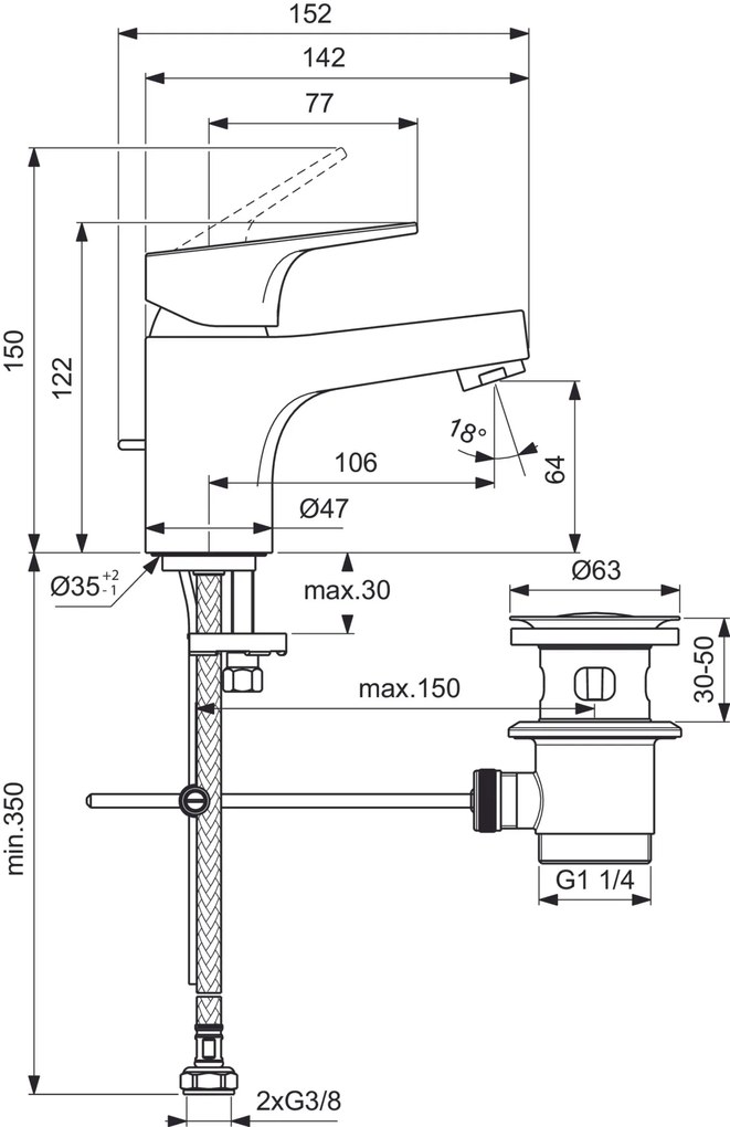 Ideal Standard Cerabase - Umyvadlová baterie H60 s kovovou odtokovou garniturou, chrom BD393AA