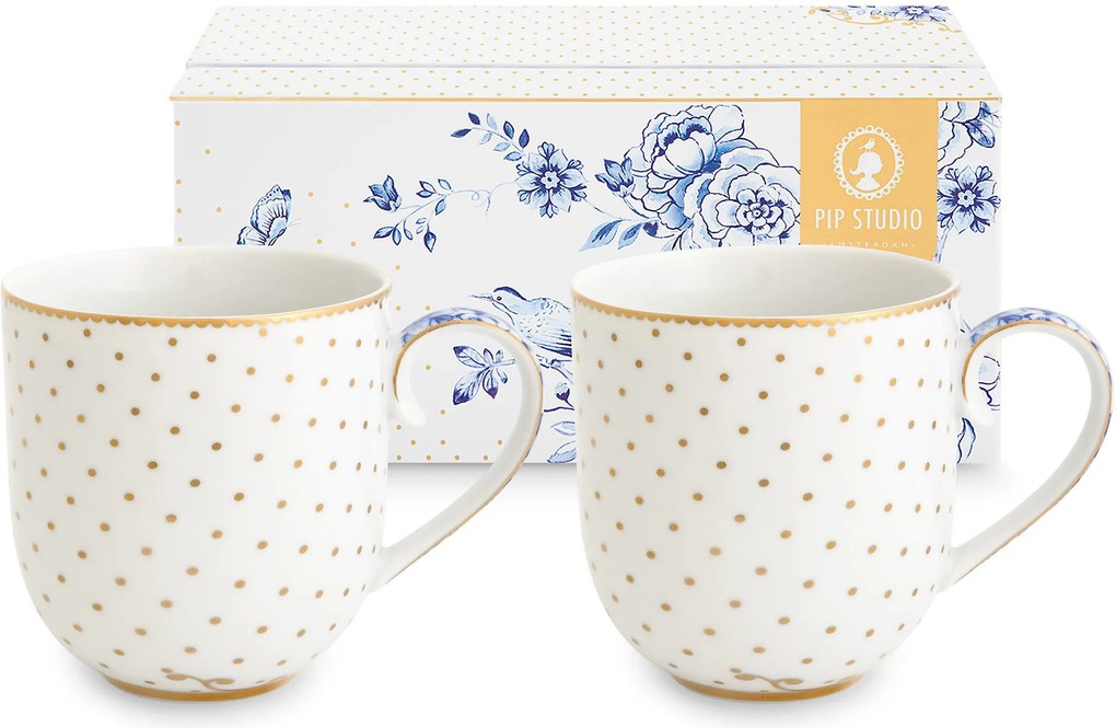 Pip Studio Royal White sada 2 ks hrnků 230ml, bílá (Sada hrnků v dárkovém balení)