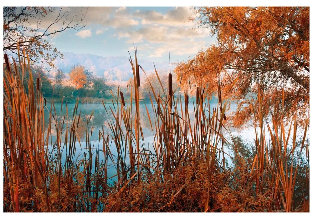 Samolepící fototapeta jezero uprostřed podzimní přírody