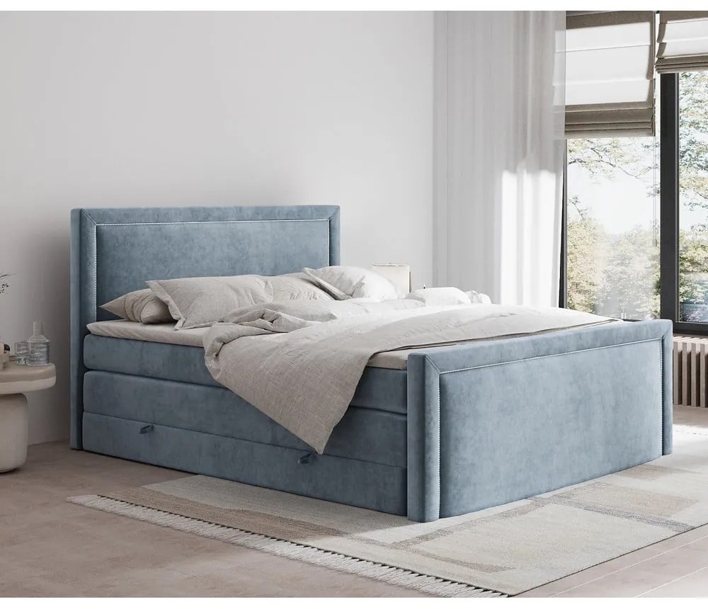 Modrá boxspring postel s úložným prostorem 140x200 cm Lavenda – Maison de Rêve