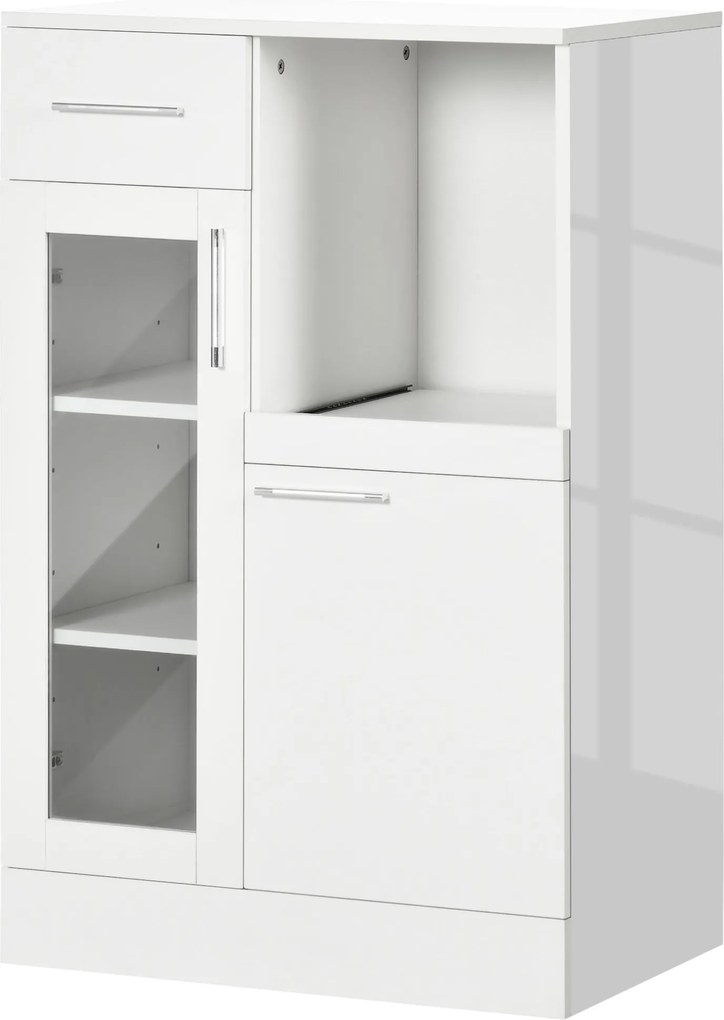 HOMCOM Moderní Jídelní Skříňka s Skříňkami a Zásuvkou, Úsporná Kuchyňská Skříň z Dřeva a Skla 60x40x95cm, Bílá