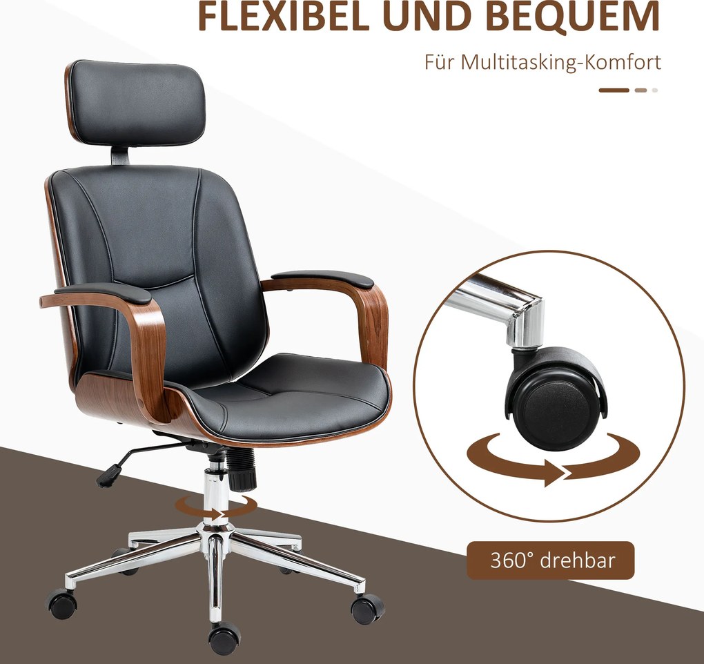 Ergonomická kancelářská židle Vinsetto s otočnou deskou a PU koženým potahem, s odnímatelným opěradlem, nastavitelnou výškou a naklápěcí funkcí 63x62…
