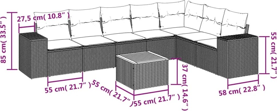 8dílná zahradní sedací souprava s poduškami černá polyratan 3257806