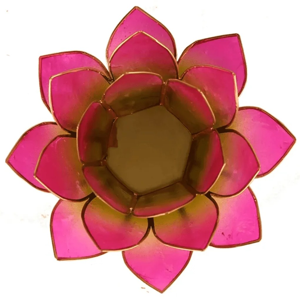 Milujeme Kameny Svícen – lotosový květ – tmavě růžový – velký - zlatý okraj