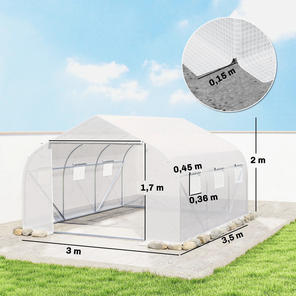 Fóliový skleník Outsunny 4,45x2,99x2,05 m, ochrana proti UV záření, okno ze síťoviny, větruvzdorný, kovový, bílý| Aosom