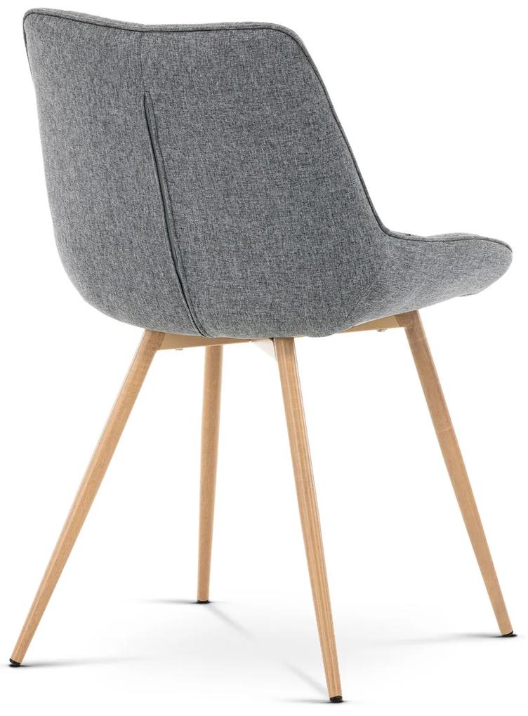 AUTRONIC Jídelní židle, potah šedá látka, kovové nohy, 3D dekor dub