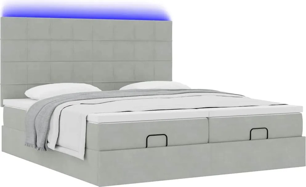 Osmanský rám postele s matracíes světle šedá 200x200cm samet 3314627