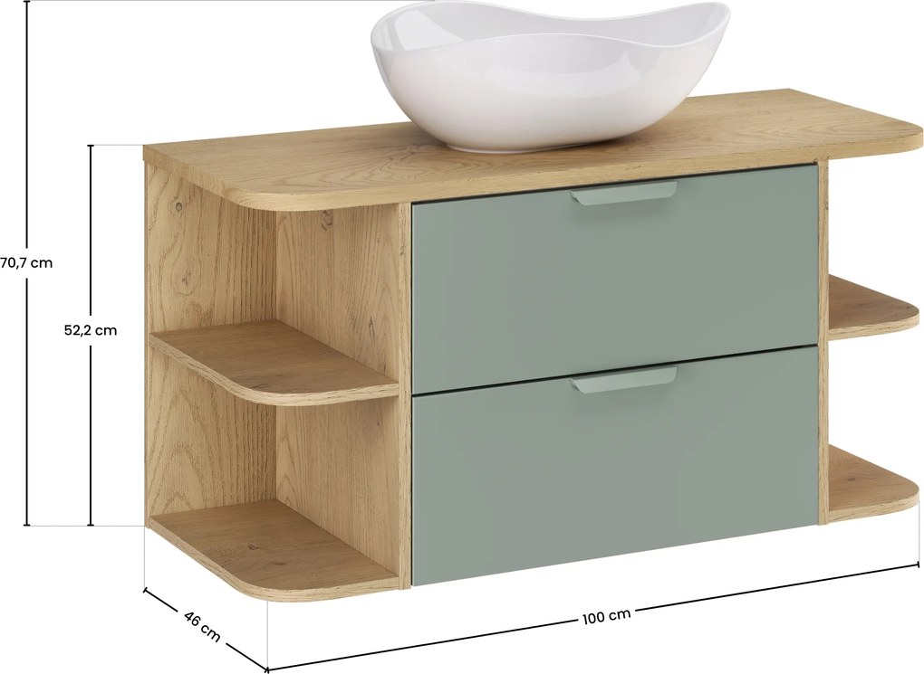 Comad Koupelnová skříňka s deskovými umyvadly set Aster Green 100 bílá/dub cremona
