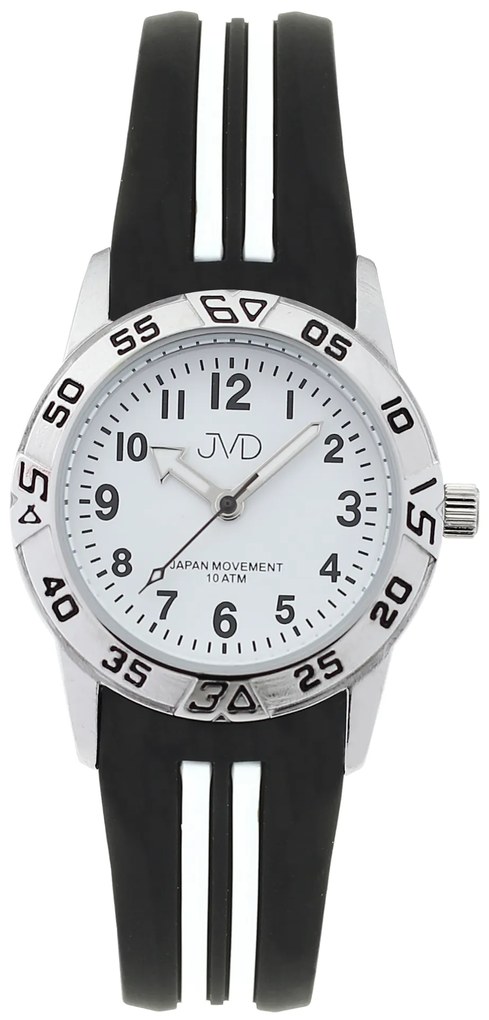 Černobílé sportovní odolné dětské chlapecké vodotěsné hodinky JVD J7187.3 - 10ATM