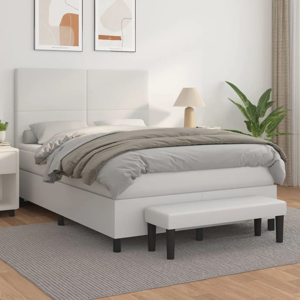 Box spring postel s matrací bílá 140 x 190 cm umělá kůže