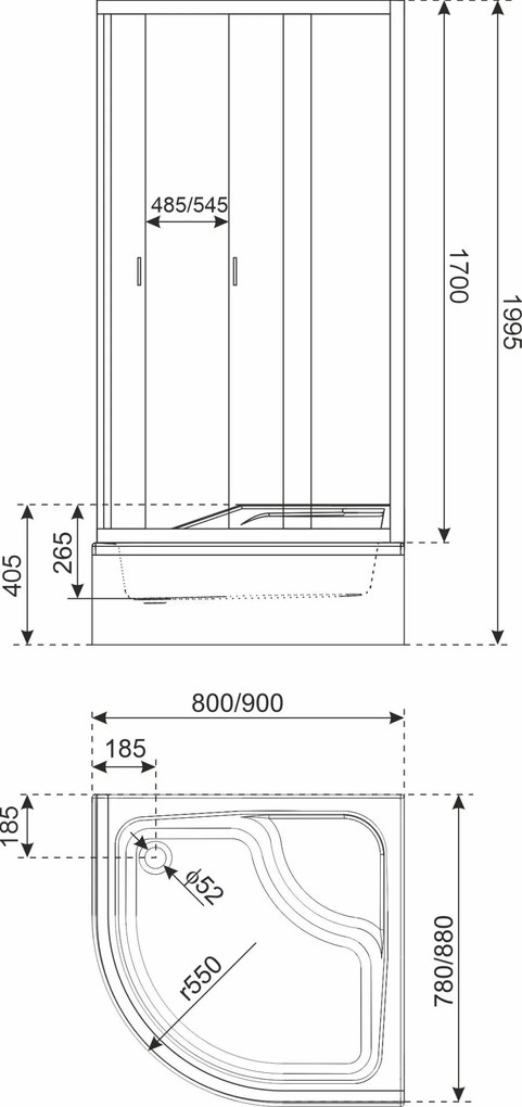 Novoterm Čtvrtkruhový sprchový kout NV-Aruba GL PS BL 80 SV, černá/transparent + vanička hluboká Klara