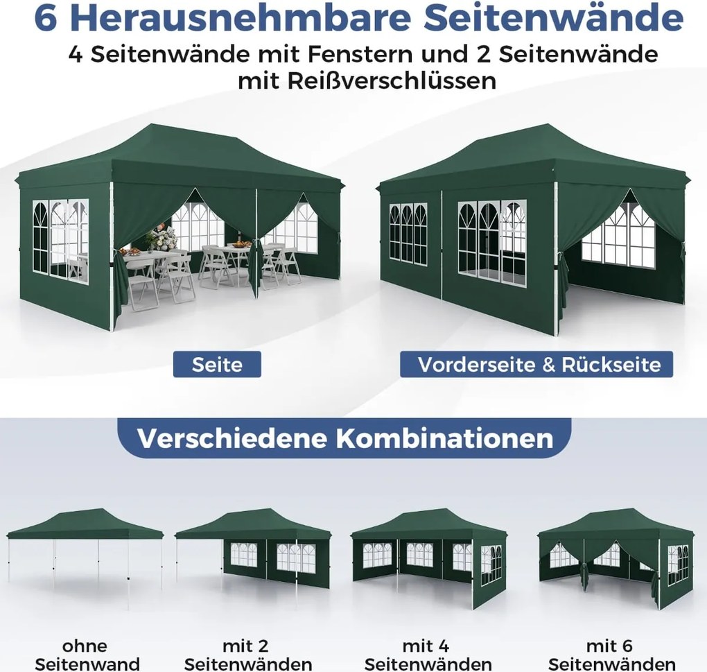Costway Pavilon skládací altán s 6 odnímatelnými bočními stěnami, výškově