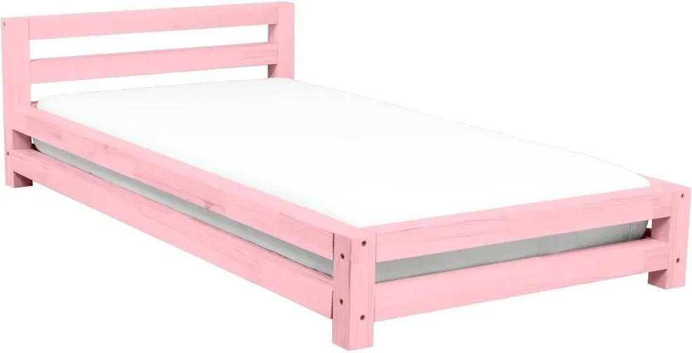 Růžová jednolůžková postel z smrkového dřeva Benlemi Single, 90 x 200 cm