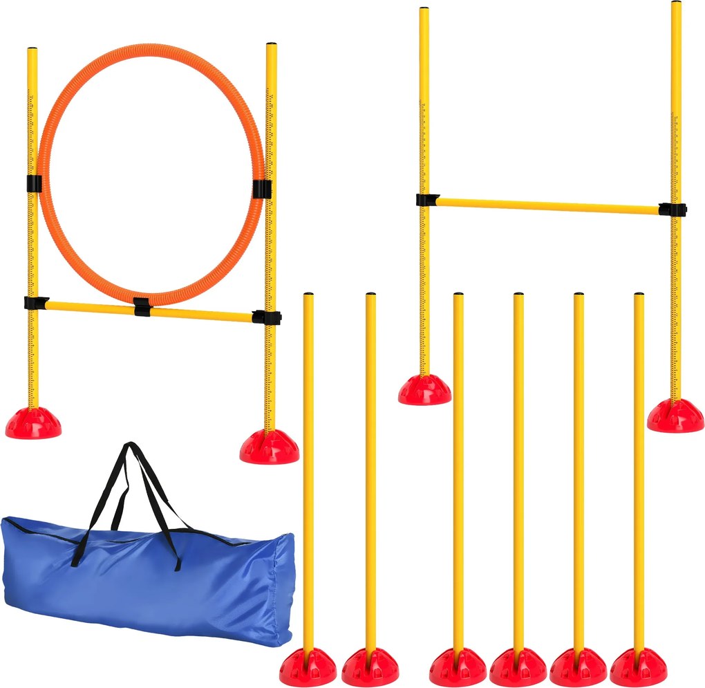 PawHut Agility Set pro psy - 3dílná výbava na agility pro výcvik psů, skokové překážky s nastavitelnými slalomovými tyčemi a kruhy pro koordinaci | Ao