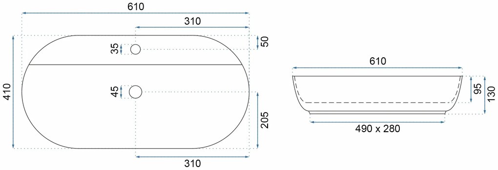 Rea Aura, umyvadlo na desku 61x41x13 cm, imitace kamene, REA-U8003