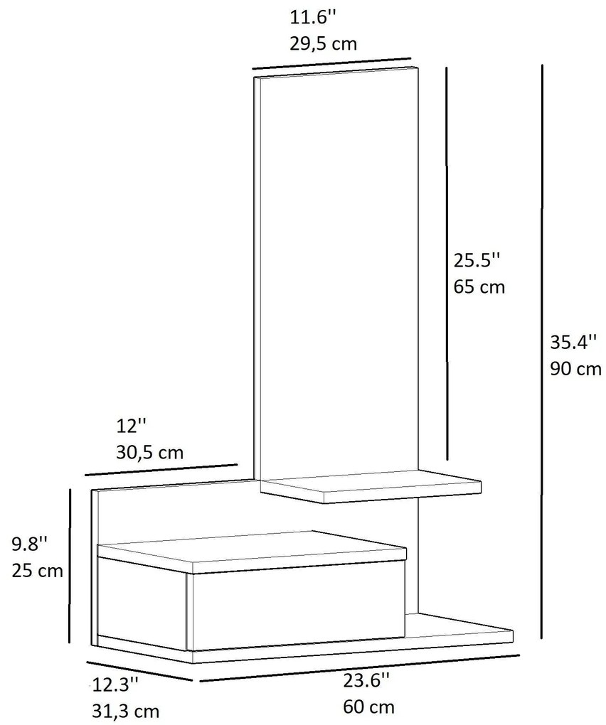 Závěsná konzole se zrcadlem MYSTRAS dub/černá