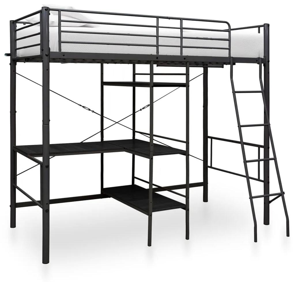 Rám poschoďové postele se stolem černý kov 90 x 200 cm,  287907