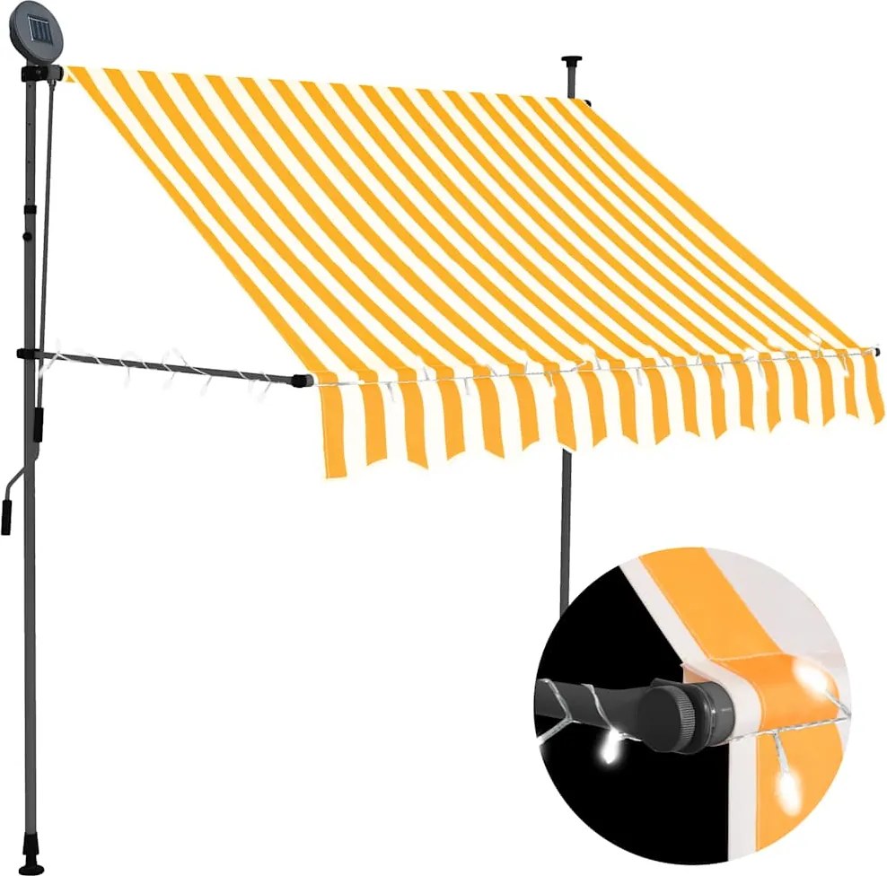 Ručně zatahovací markýza s LED světlem 150 cm bílooranžová 145856