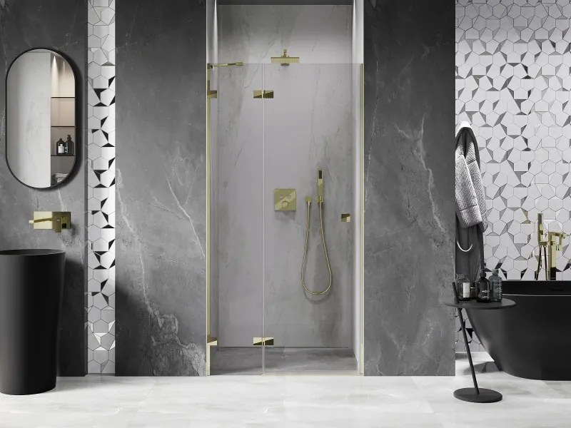 Mexen, Mexen Lunar výklopné sprchové dveře levé 80 cm, transparentní, zlaté - 834-080-000-50-00-L