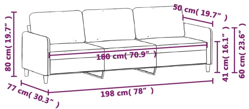 3místná pohovka taupe 180 cm textil - Default Title