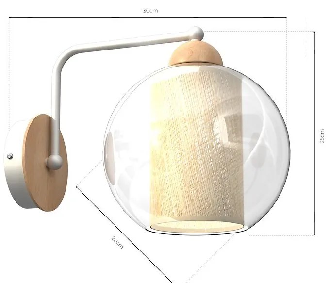 Nástěnné svítidlo Těla, 1x ratanové/transaprentní skleněné stínítko, w/dřevo