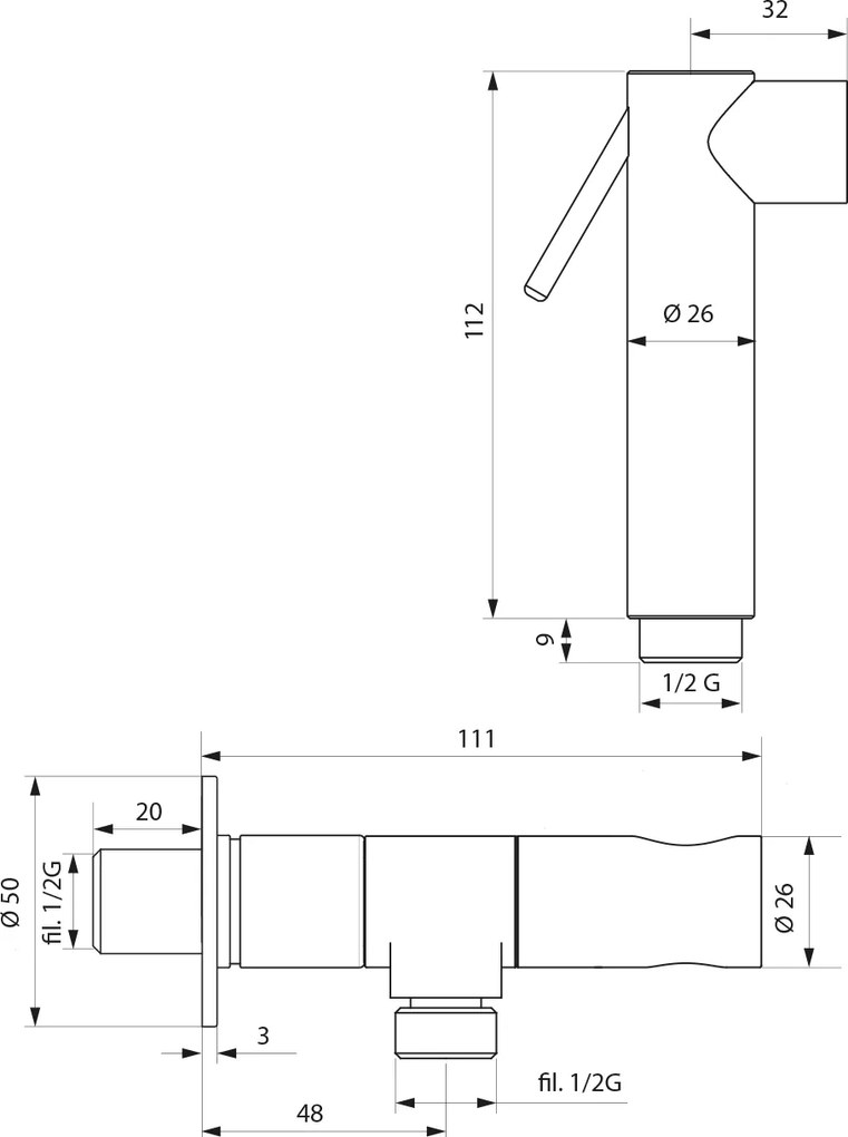 Sapho nástěnný ventil s ruční bidetovou sprškou a bezpečnostní pojistkou kulatý chrom SG107