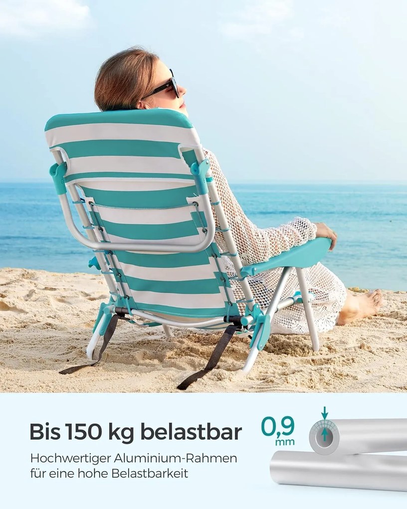 Zahradní křeslo, skládací kempingové křeslo, přenosné venkovní křeslo, s nastavitelnou opěrkou, zelené a bílé