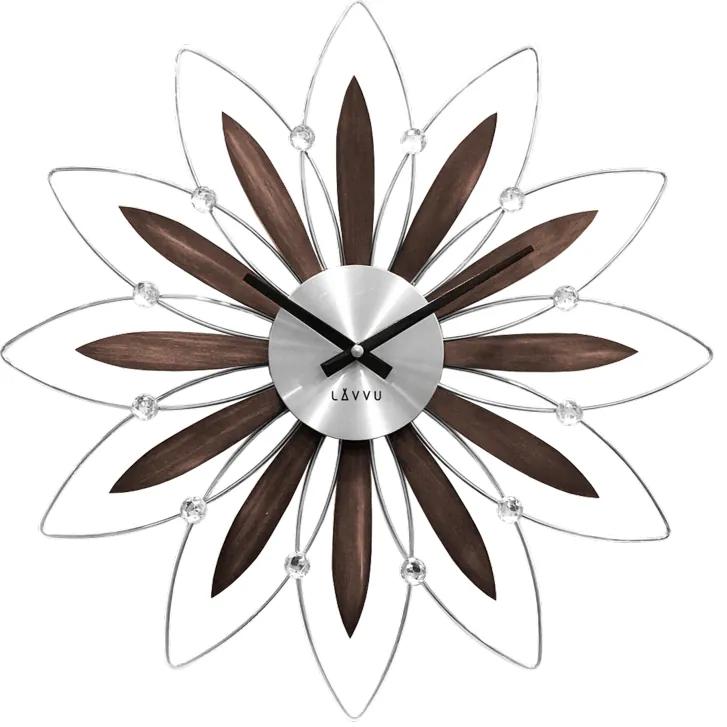 Designové paprskovité dřevěné stříbrné hodiny LAVVU CRYSTAL Flower LCT1110