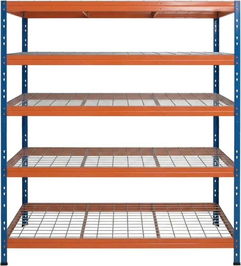 Kovový regál RIVET PRO 252x150x45 ocelová mřížka 5 úrovní modro-oranžová