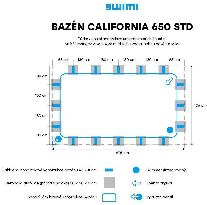 Technypools Bazénový set CALIFORNIA 650 STD 6,93 x 4,36 x 1,25 m (9782K) Barva: šedá