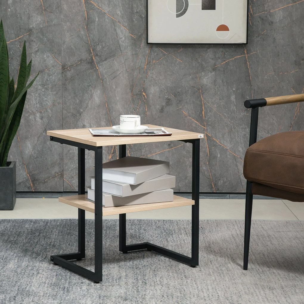 HOMCOM 2-Úrovňový konferenční stolek pro obývací pokoj, ložnici a kancelář, moderní styl 45x35x48 cm Přírodní | Aosom