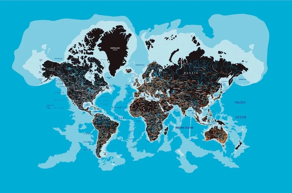 Samolepící tapeta moderní mapa světa - 225x150 cm