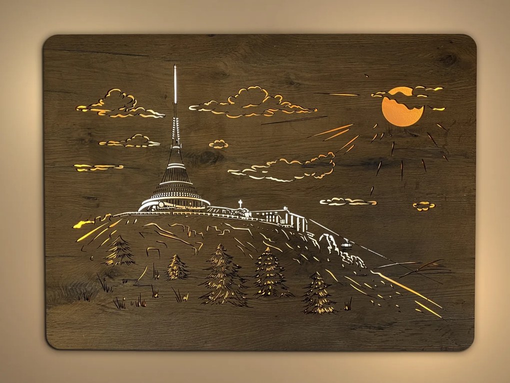 Li-Go "Ještěd" světelný obraz 230V 90x62 cm provedení povrchu: dub světlý