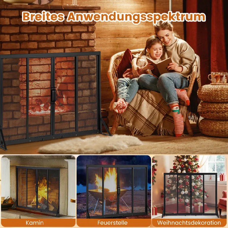 Costway Krbová zástěna s posuvnými dvířky Volně stojící ohniště – 89 × 72 cm