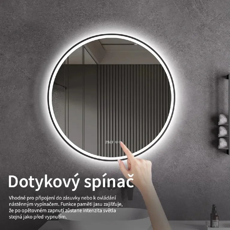 CERANO - Koupelnové LED zrcadlo Rivo, kovový rám - černá matná - Ø 80 cm