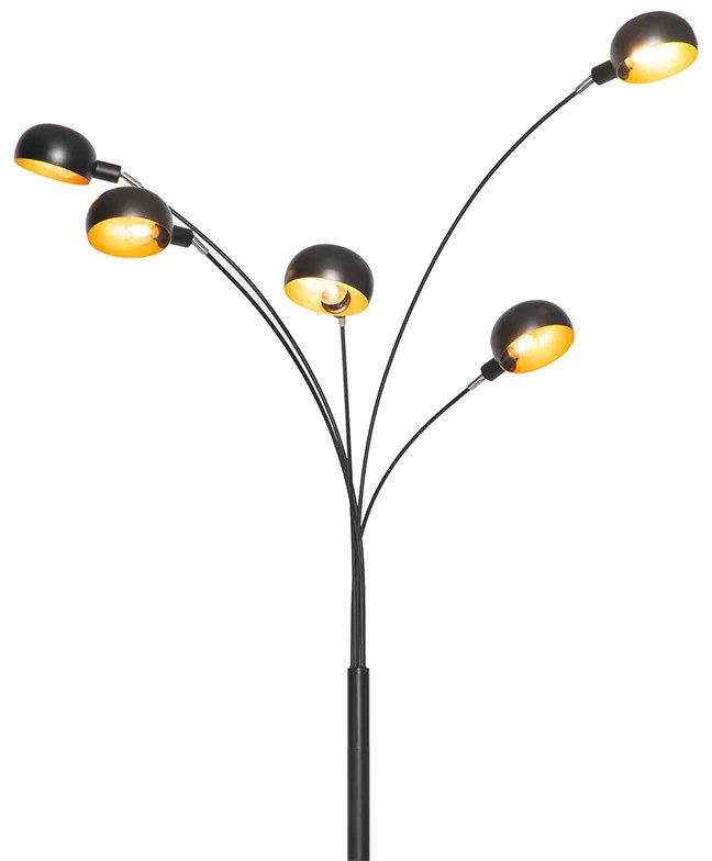 Designová stojací lampa černá se zlatem 5-světlo - Sixties Marmo