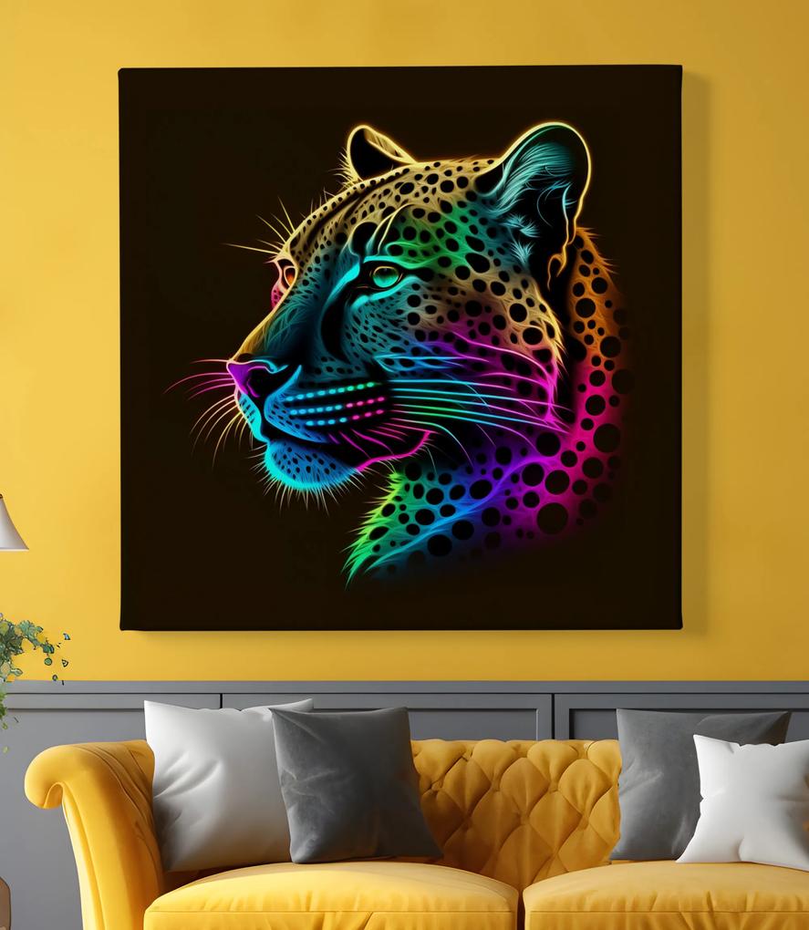 Obraz na plátně - Barevný zářící Gepard FeelHappy.cz Velikost obrazu: 100 x 100 cm