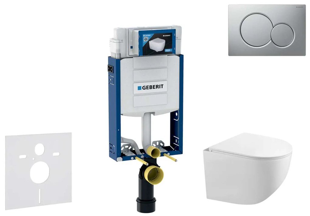 Geberit Kombifix - Set předstěnové instalace, klozetu Gaia a sedátka softclose, tlačítko Sigma01, lakovaný matný chrom SANI15CA1121
