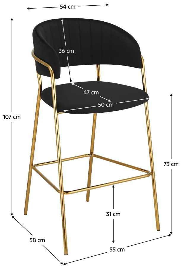 Kondela Designová barová židle, černá Velvet látka/gold chrom zlatý, DASMIN TYP 2