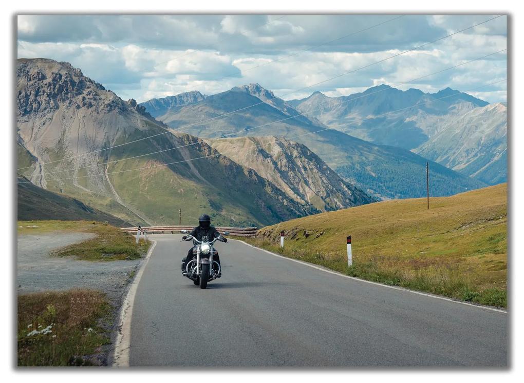 Malvis ® Obraz Na motorce v horách Velikost (šířka x výška): čtyřdílné panorama - 100x25 cm