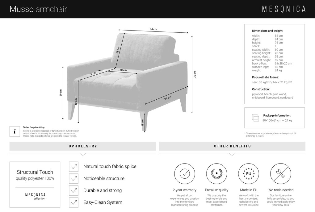 Křeslo musso tufted antracit MUZZA